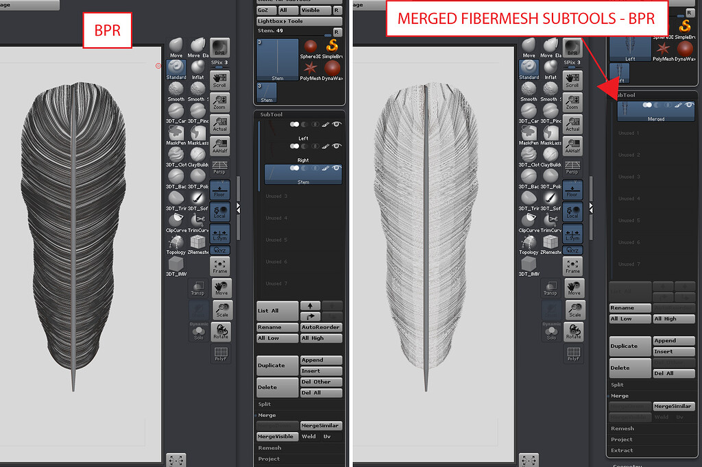 How do you merge fibermesh subtools? - ZBrushCentral