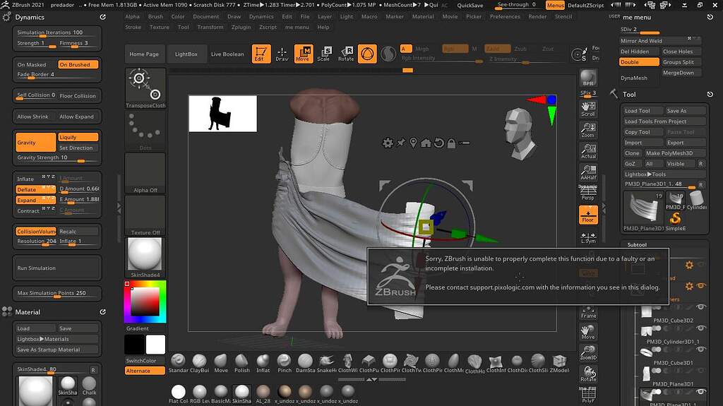 Sorry zbrush is unable to properly complete this function due to a fault or incomplete ...