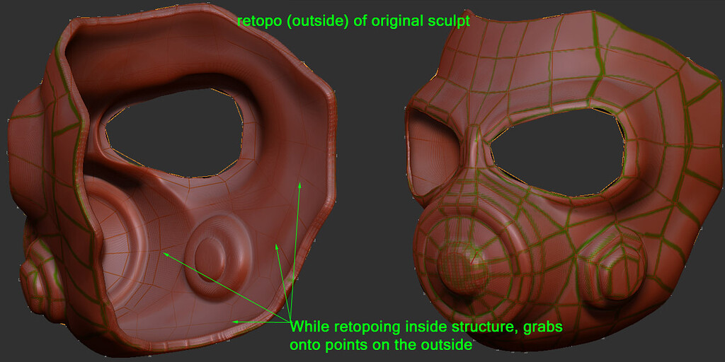 How do I Retopo the inside of a mask/object?? Difficult to see ...