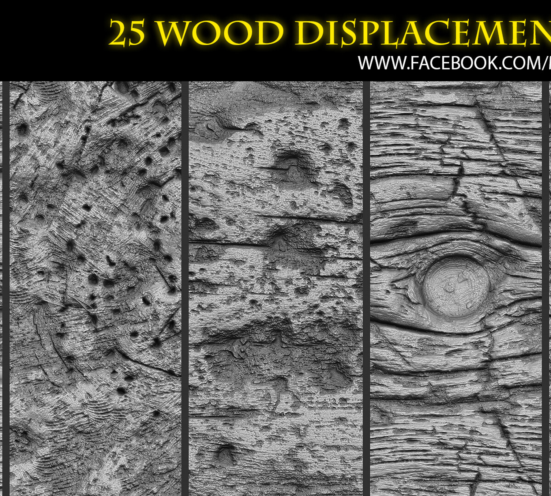 25 Wood Pattern Displacement Maps / Alphas Vol.02 - ZBrush/Mudbox/SP ...