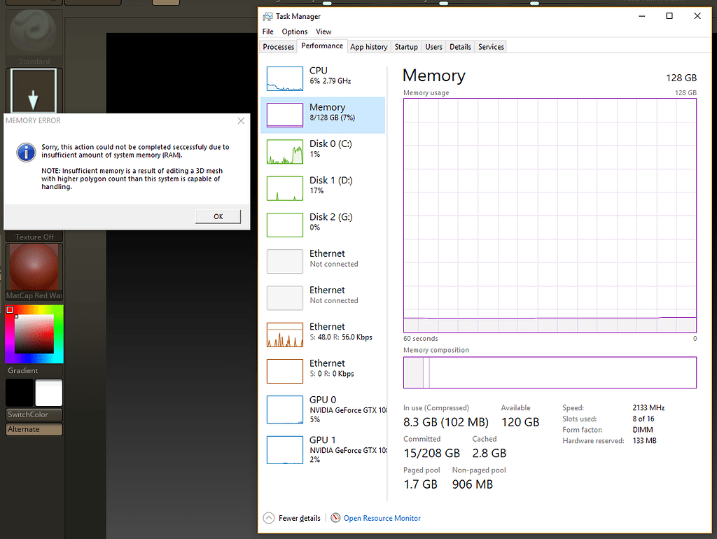 Zbrush running out of memory question - ZBrushCentral