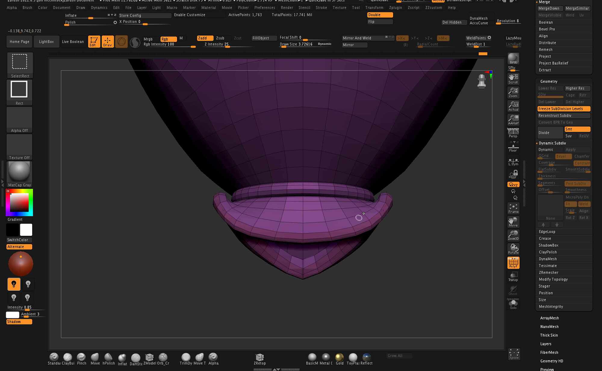 How can I mirror and weld this subtool w/ multiple subdivision? - ZBrushCentral