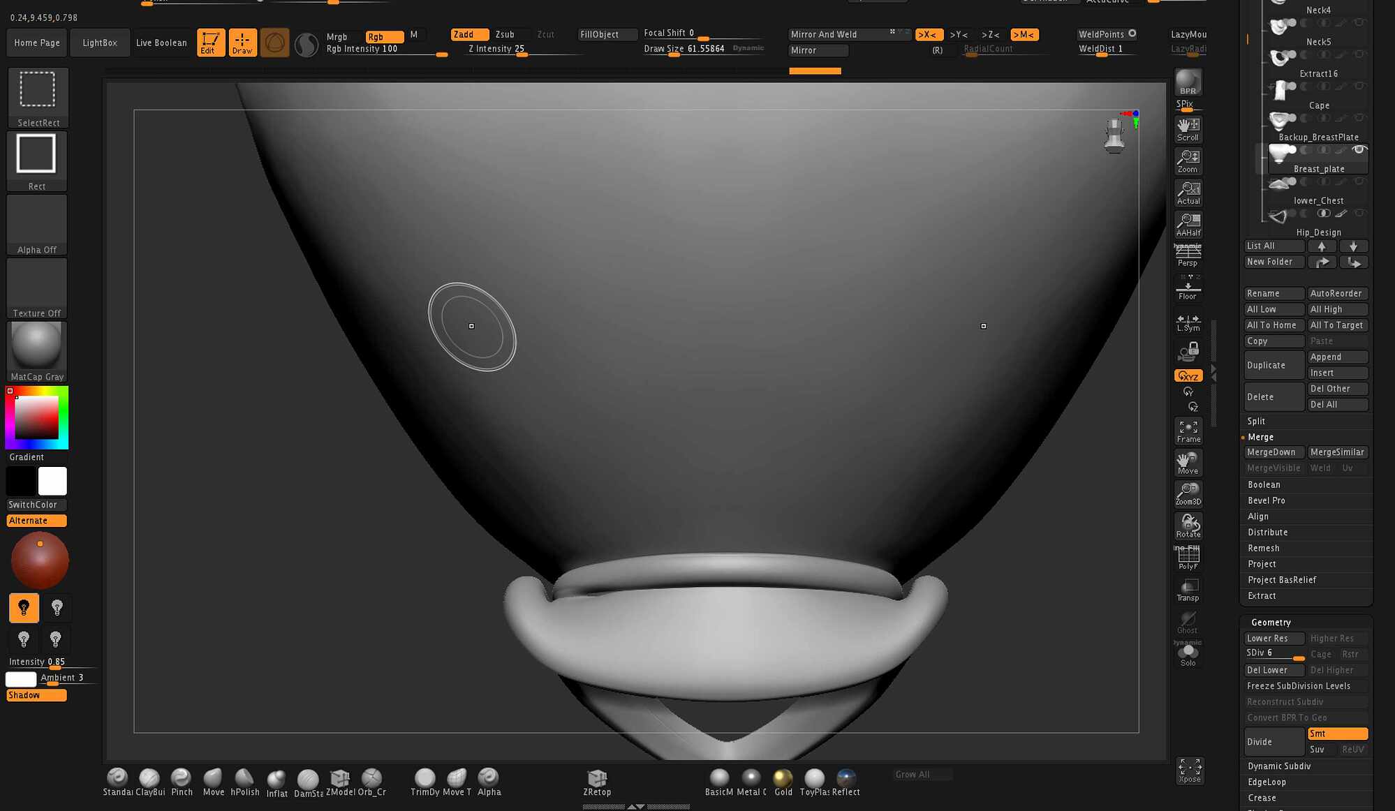 How can I mirror and weld this subtool w/ multiple subdivision? - ZBrushCentral