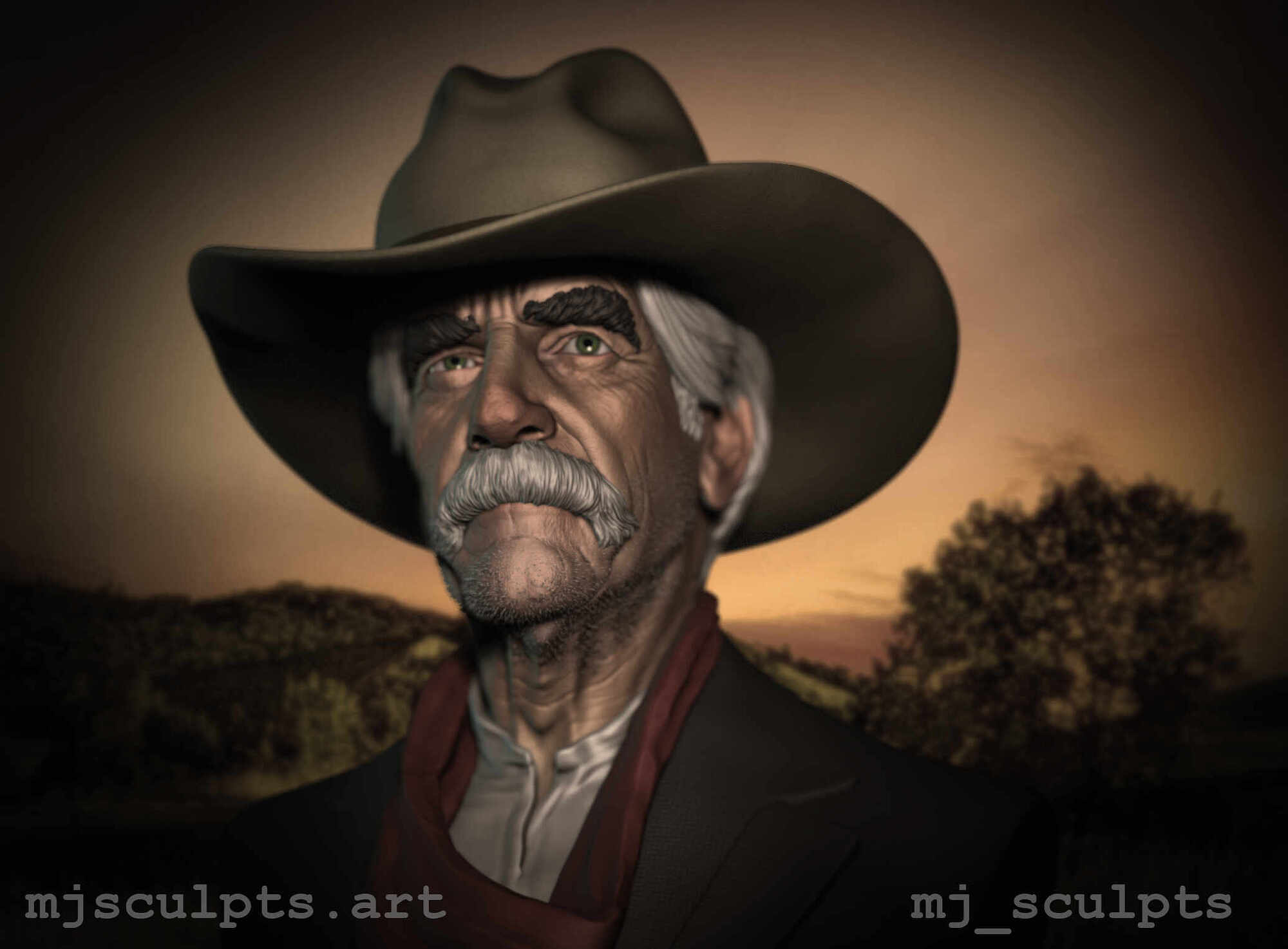 Shea Brennan (Sam Elliott) likeness from 1883 - ZBrushCentral