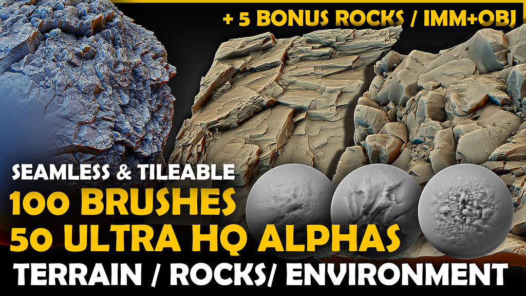 Ultra HQ Terrain, Rock Sculpt Seamless Zbrush brushes & Alphas ...