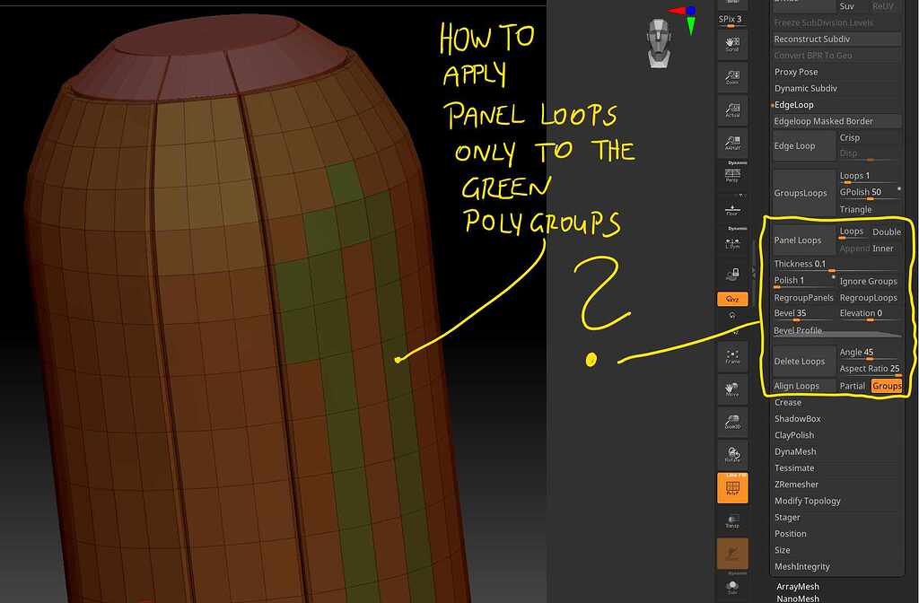 How To Apply Panel Loops tospecific Polygroups? - ZBrushCentral