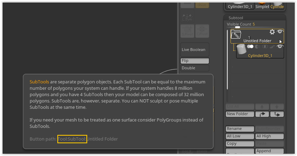 Subtool Folder identifier? - ZBrushCentral