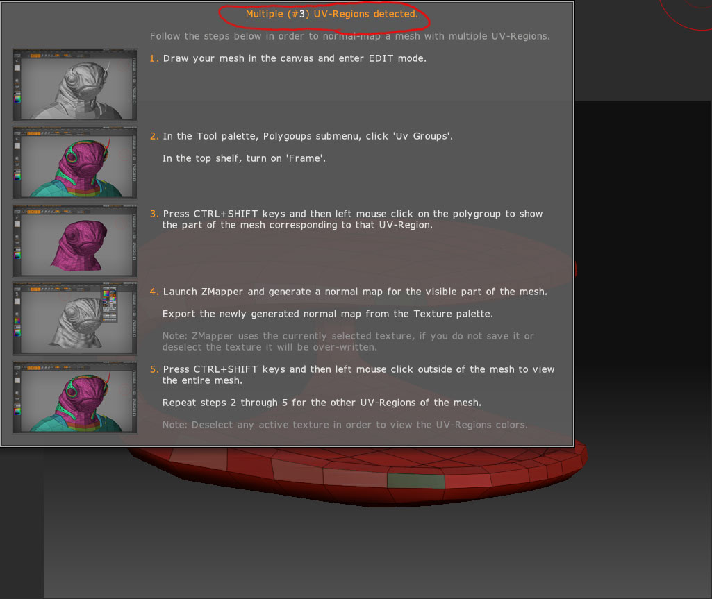 "Mulitiple UV Regions detected" message with Zmapper - ZBrushCentral