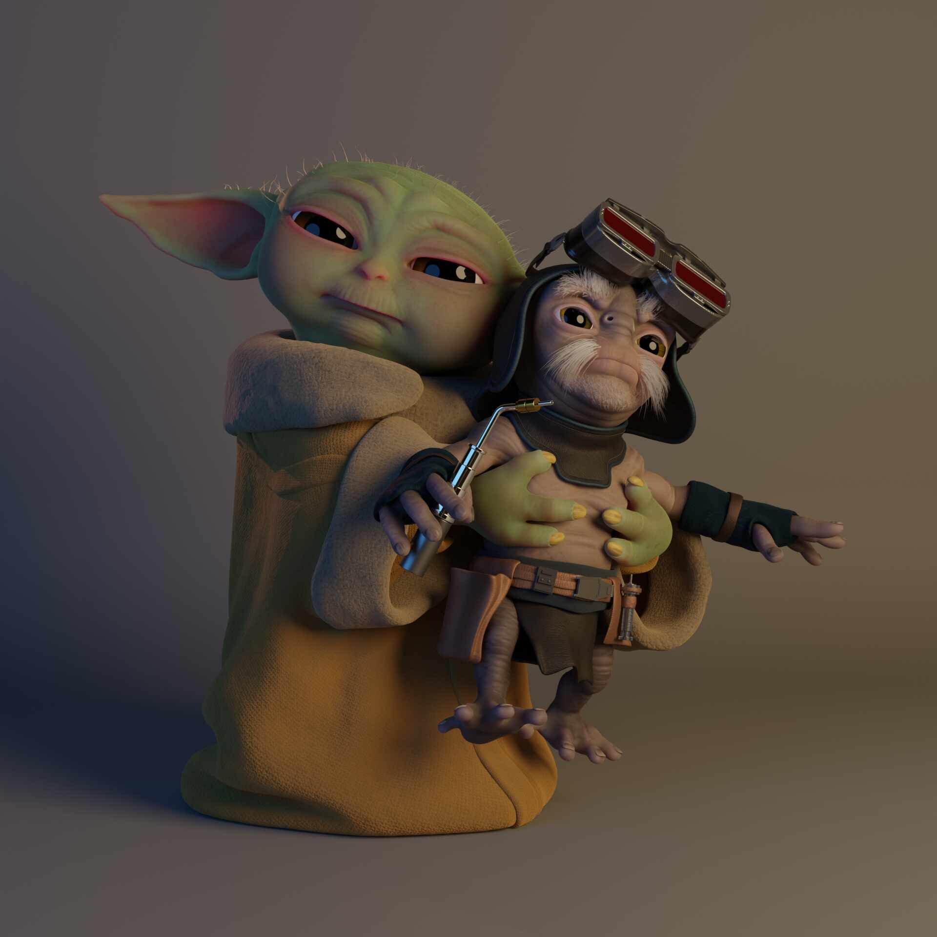 Stylized Grogu hugging the Anzellan from The Mandalorian for May 4th - ZBrushCentral