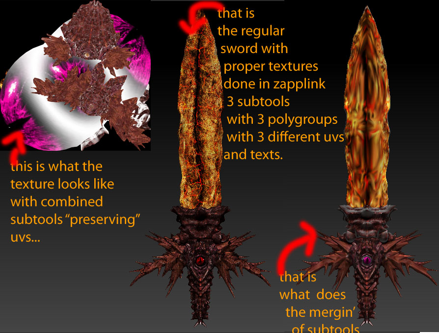 Uv maps,Multiple Subtools,troubleshooting help >_