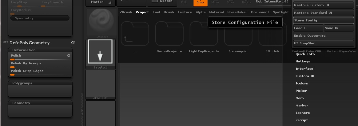 Custom UI empty - Store Config bug? - ZBrushCentral