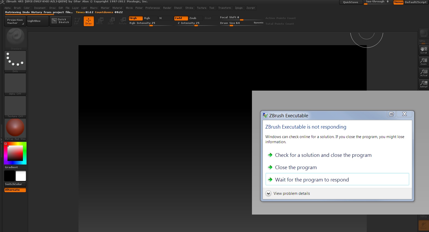 [somewhat answered] ZBrush4R5 timing out when opening project then crashes - ZBrushCentral