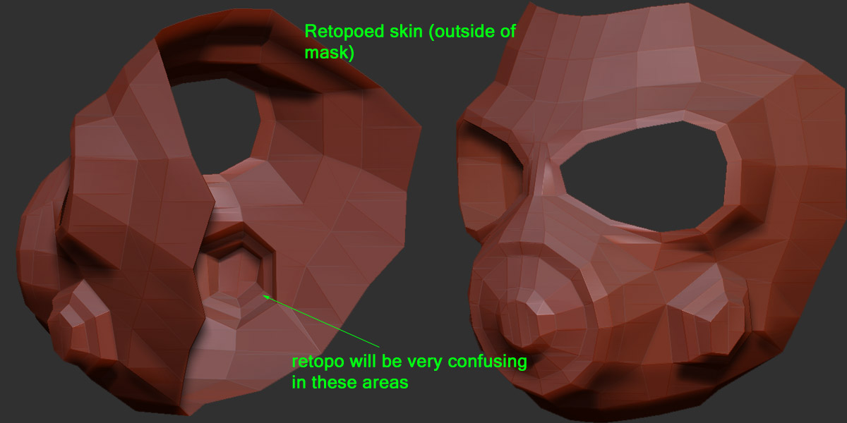 How do I Retopo the inside of a mask/object?? Difficult to see ...